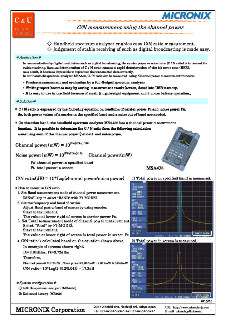 C/N measurement using the channel power measurement | MICRONIX_English